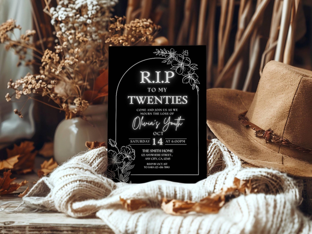 Plantilla de invitación de cumpleaños RIP a mis 20, invitación animada ...