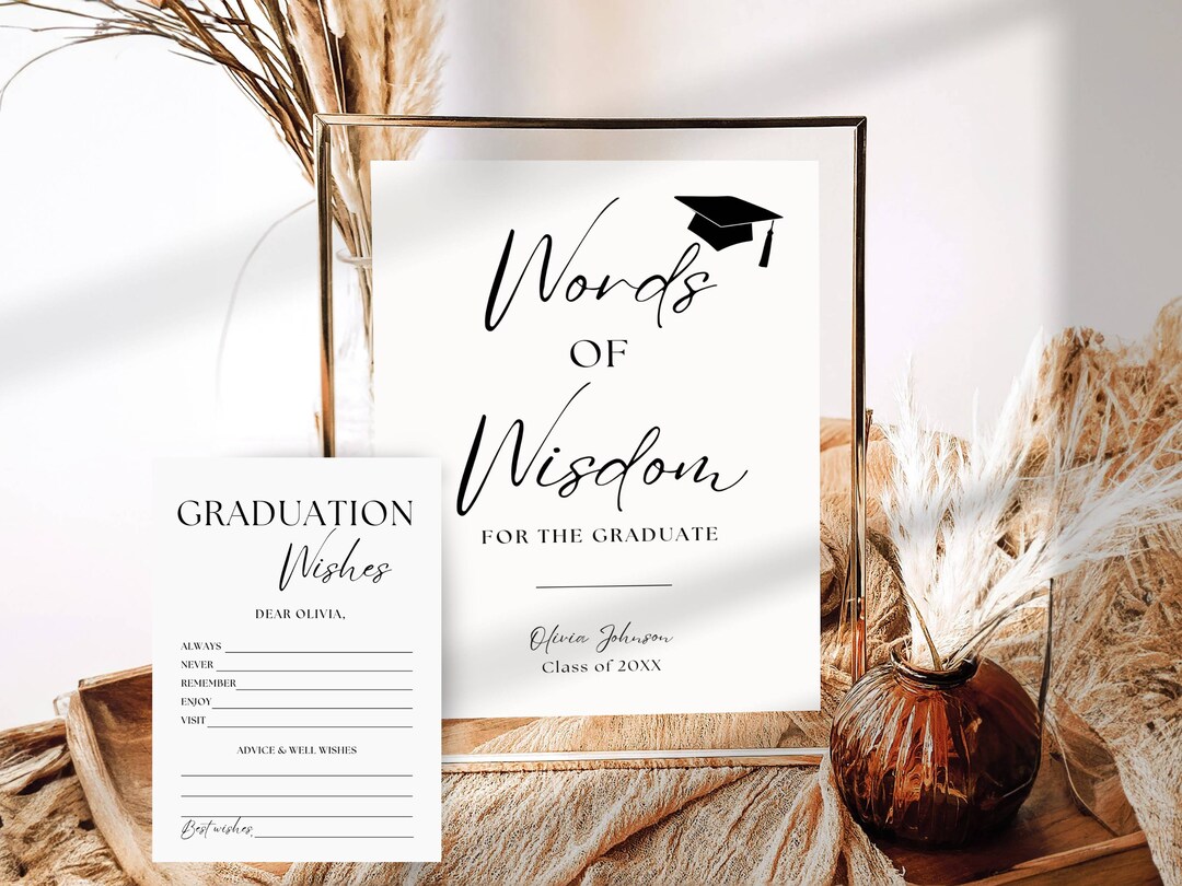 Graduation Advice and Wishes Sign & Card Template, Modern Grad Party ...