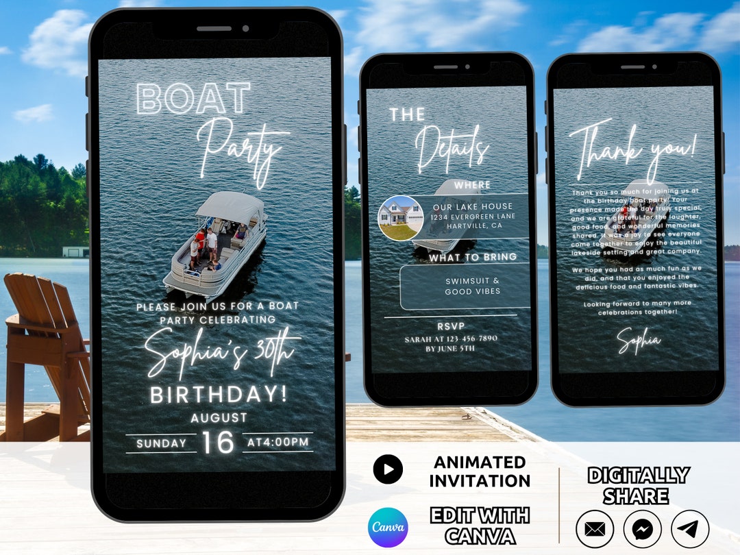 Boat Party Invitation Template, Digital Boat Birthday Party Invite ...
