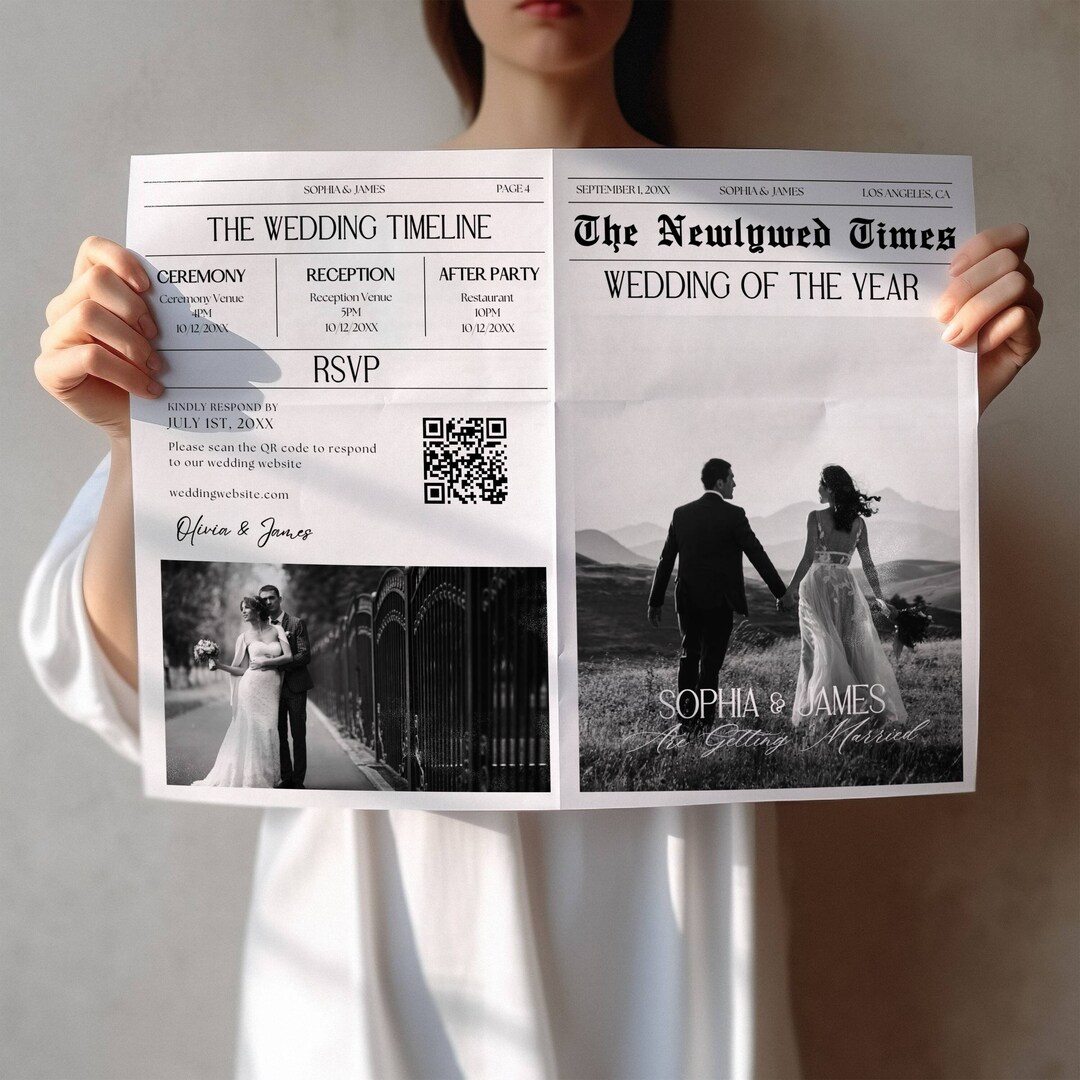 Newspaper Wedding Invitation Template, Editable Wedding Newspaper ...