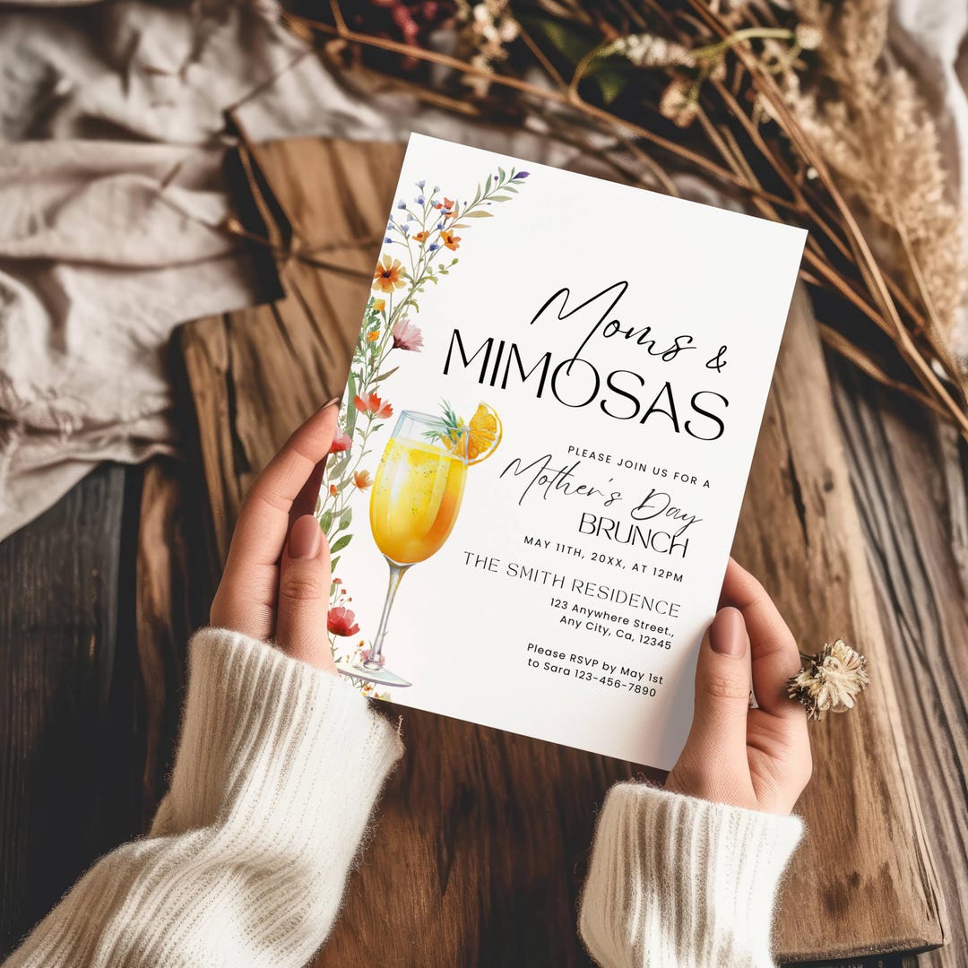 Moms and Mimosas Mother's Day Brunch Invitation Template, Wildflower ...