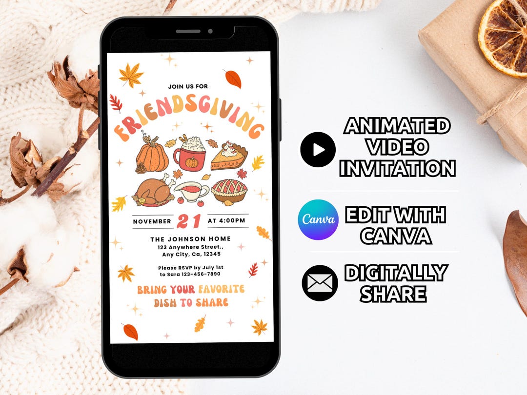 Digital Friendsgiving Invitation Template, Thanksgiving Party Invite ...