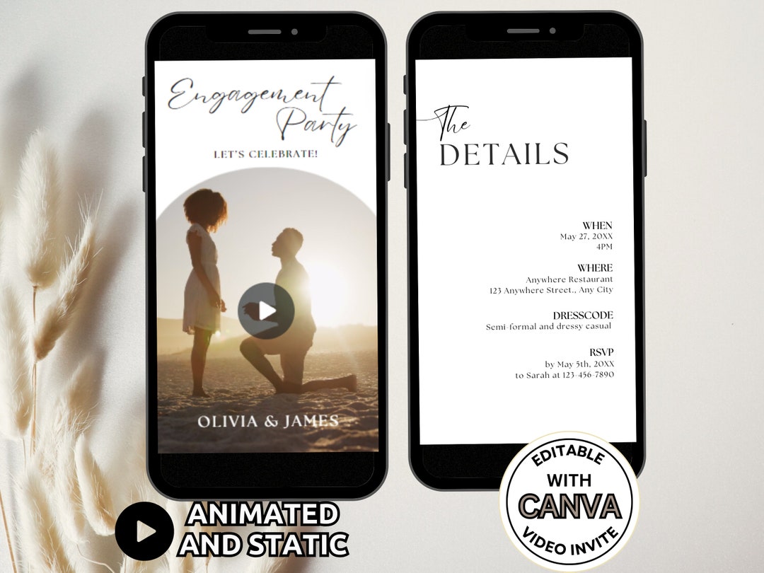 Minimalist Engagement Party Invitation Video Template, Modern Animated ...