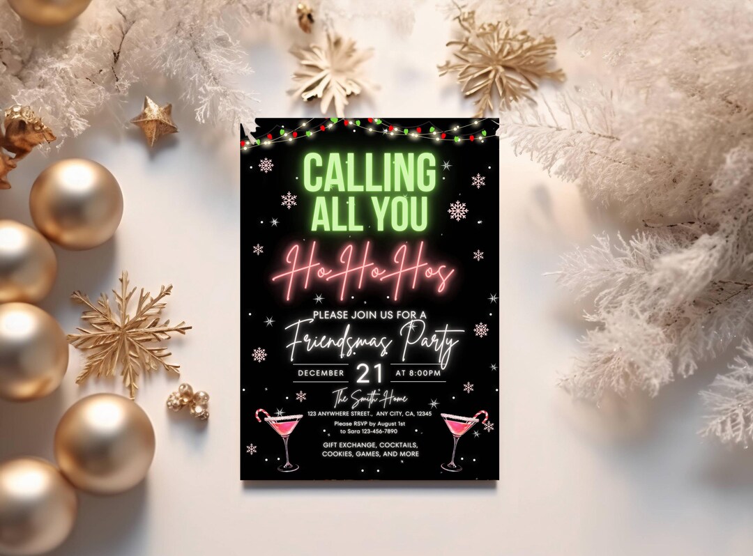 Girls Night Christmas Party Invitation Template, Holiday Friendsmas ...