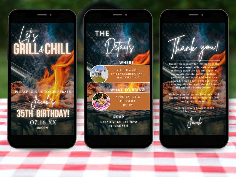 Digital Birthday BBQ Invitation Template, Grill and Chill Party Invite ...