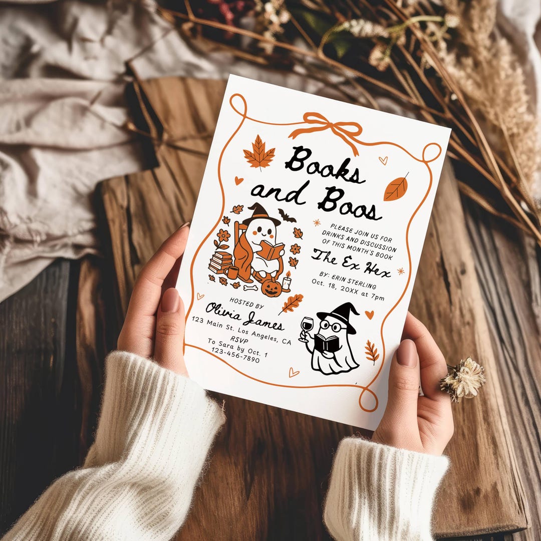 Fall Book Club Invitation Template, Hand Drawn October Book Party ...