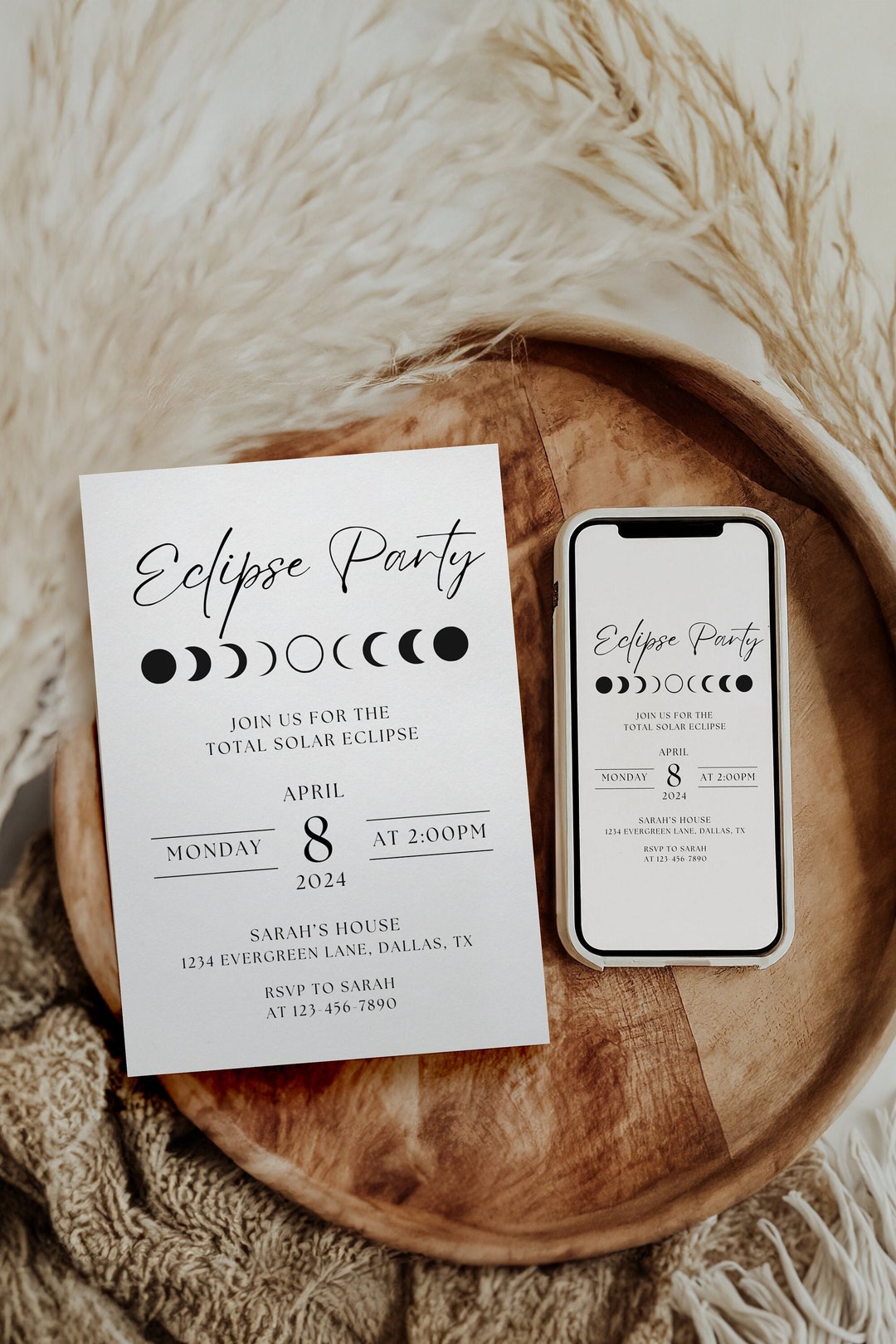 Total Solar Eclipse Party Invitation, Minimalist Eclipse Viewing Party ...