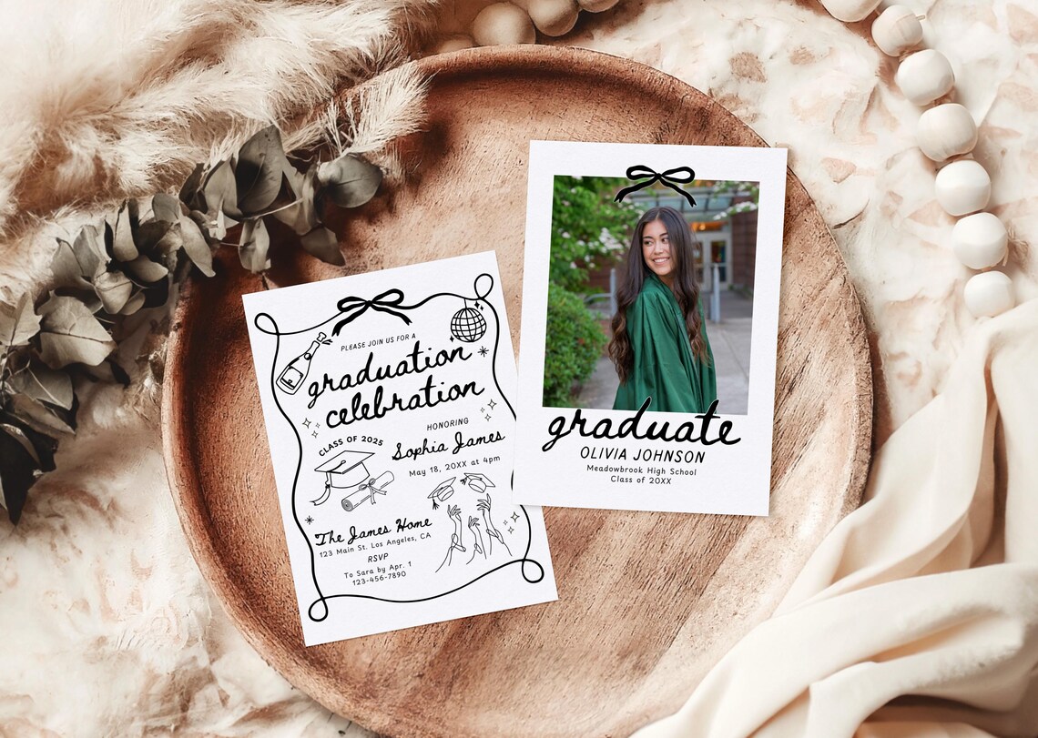 Hand Drawn Graduation Invitation Template, Senior Graduate Announcement ...