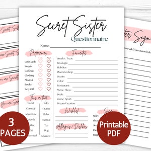 Secret Sister Survey Questionnaire, Christmas Gift Exchange Party ...