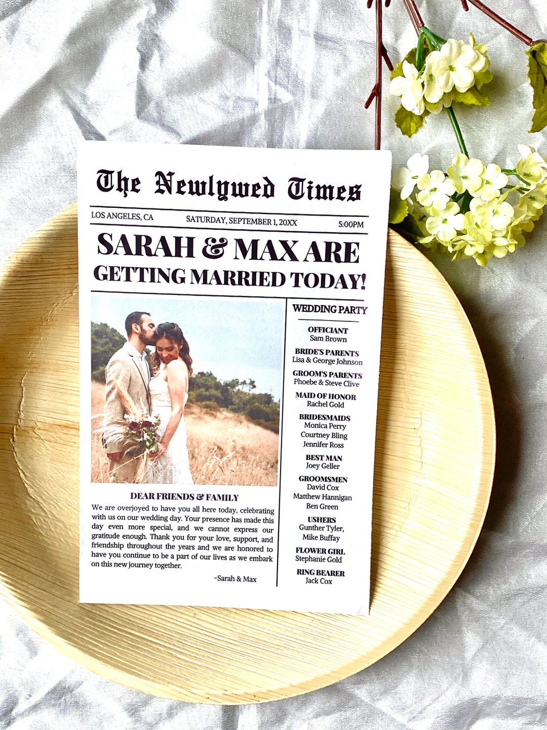 Newspaper Wedding Program Template, Editable Wedding Infographic ...