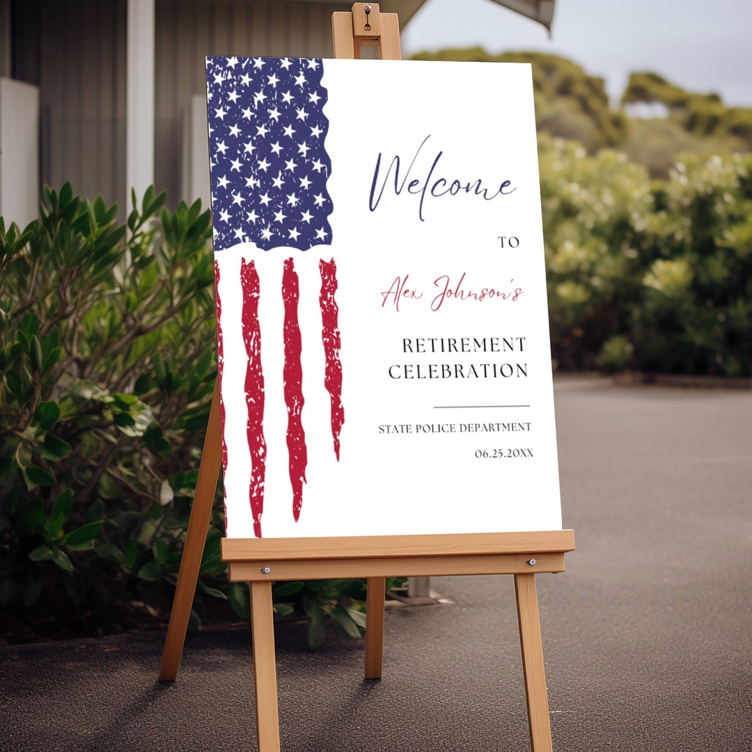 Retirement Party Welcome Sign Template, American Flag Retirement ...