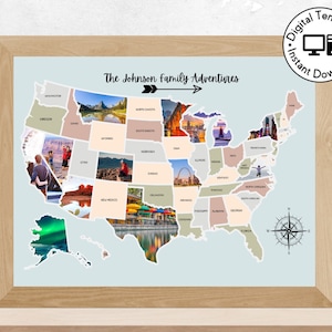 US Photo Map, Digital 50 State Picture Adventure Map, Unique USA Travel ...