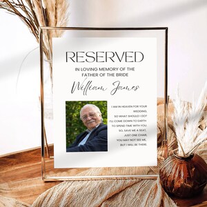 Reserved in Memory Sign Template, Wedding Memorial Sign Template, in ...