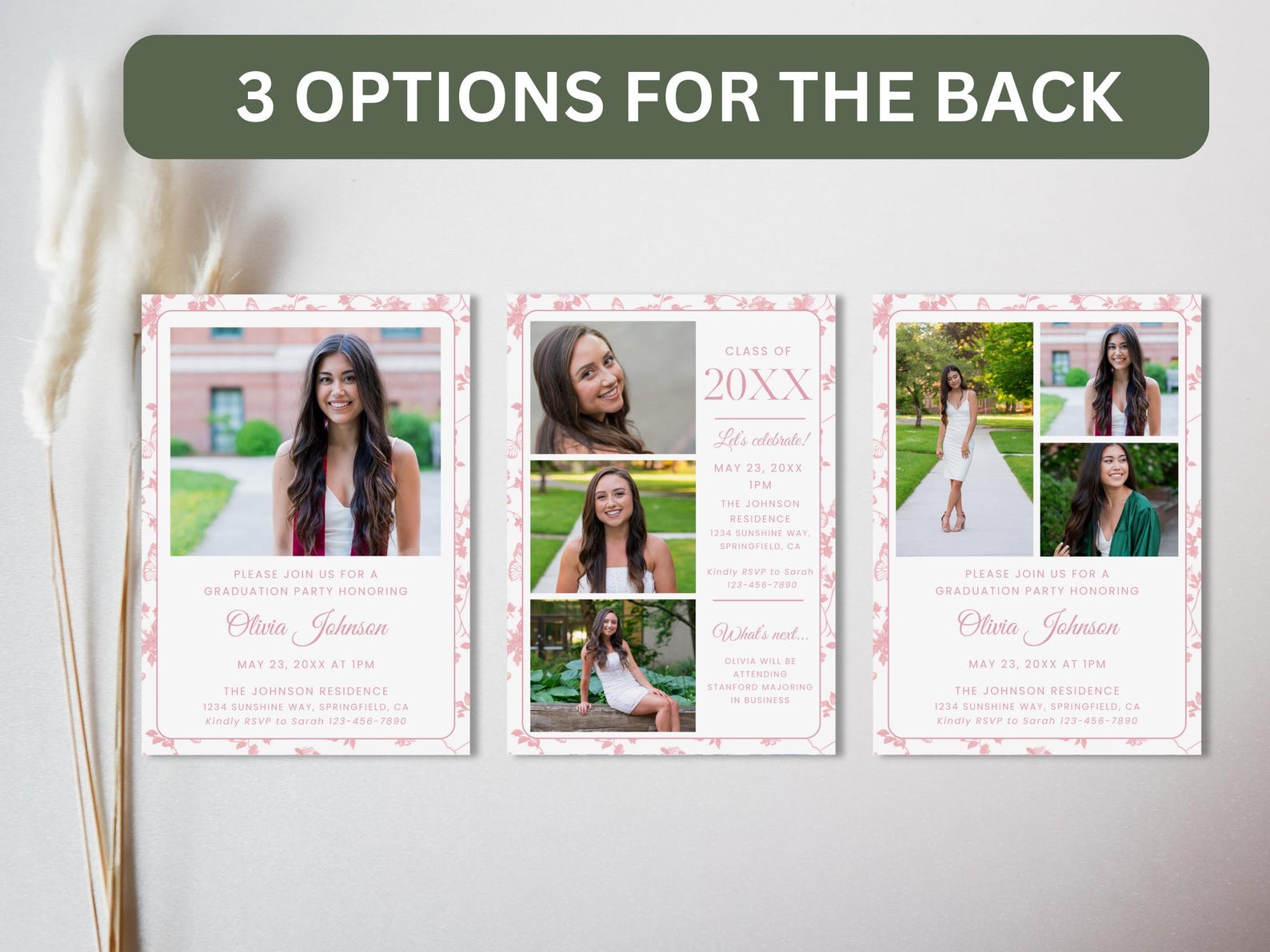 Graduation Invitation Template, Senior Graduate Announcement, Pink ...