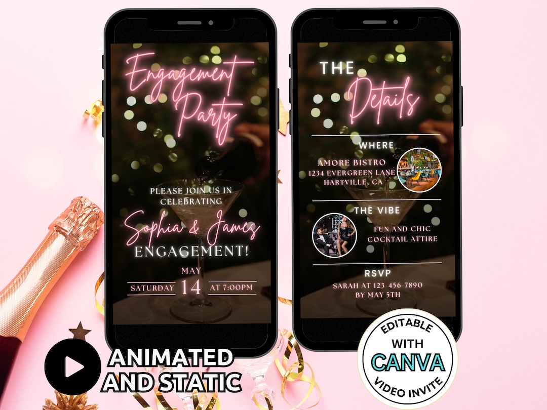 Digital Engagement Party Invitation Template, Modern Animated ...