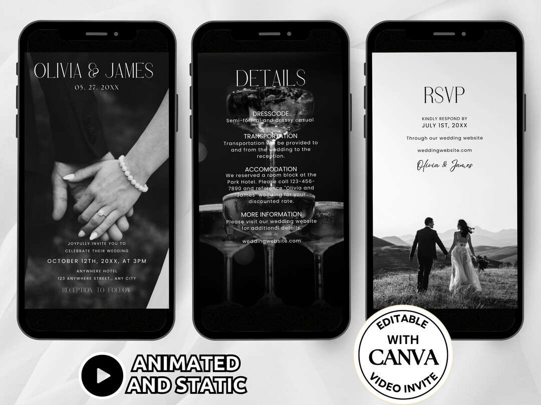 Digital Wedding Invitation Suite Template, Modern Animated Wedding ...