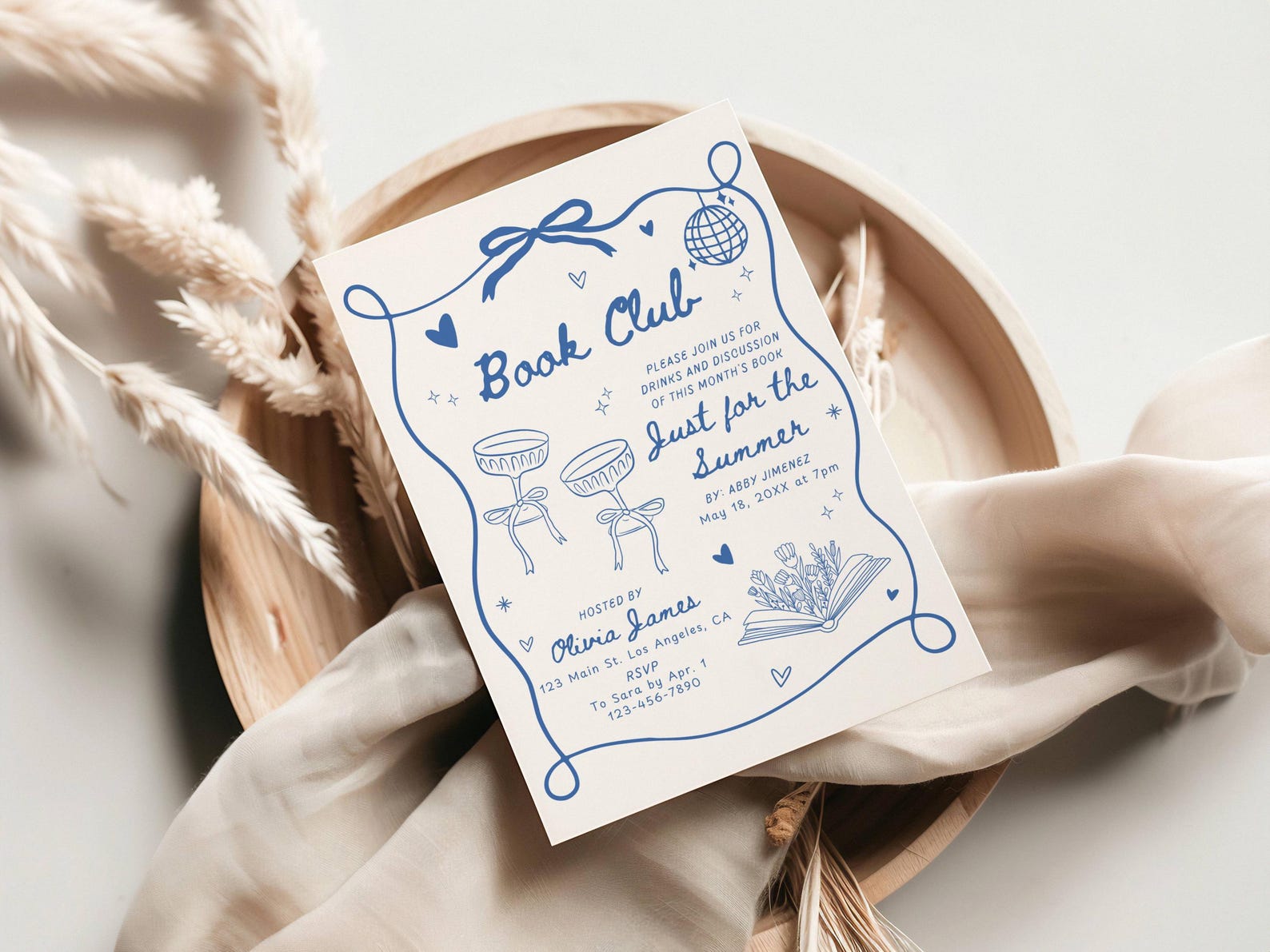 Book Club Invitation Template, Whimsical Hand Drawn Book Party ...