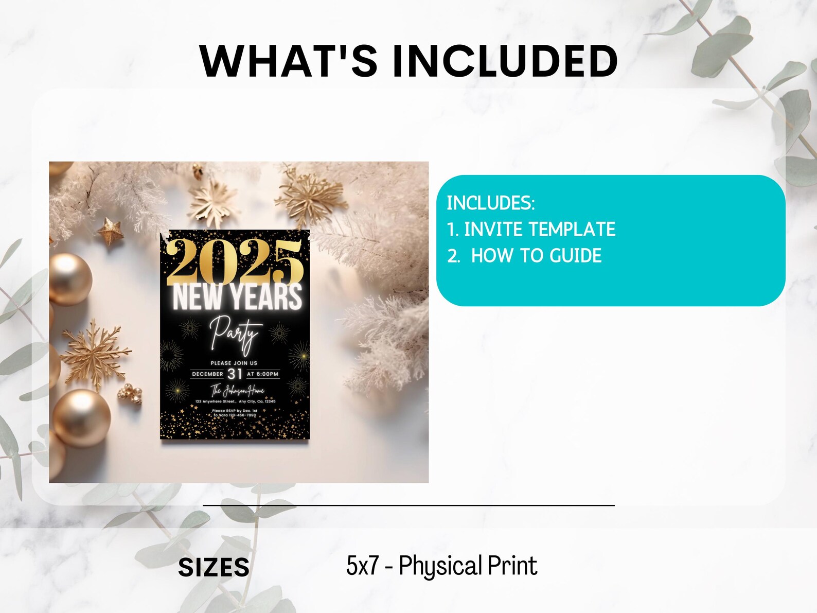 2025 New Years Party Invitation Template, Gold New Years Eve Party ...