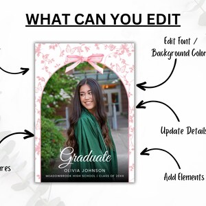 Graduation Invitation Template, Senior Graduate Announcement, Pink ...