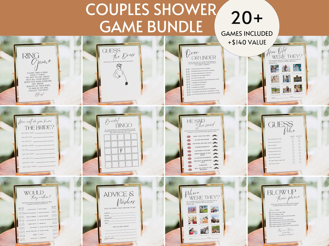 Minimalist Couples Shower Game Bundle, Modern Wedding Shower Games ...