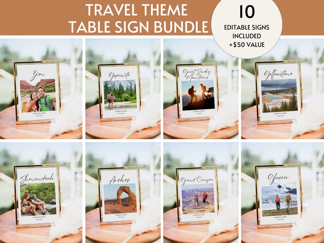 Travel Theme Photo Table Numbers Bundle, Destination Wedding Table ...