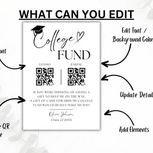 College Fund QR Code Sign Template, Modern Minimalist Graduation Party ...