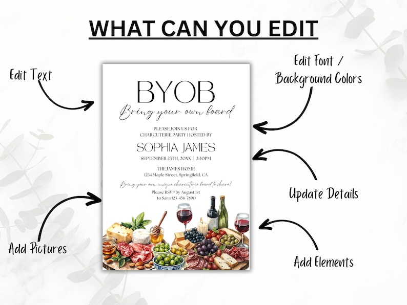 Charcuterie Board Party Invitation Template, BYOB Board Wine and Cheese ...