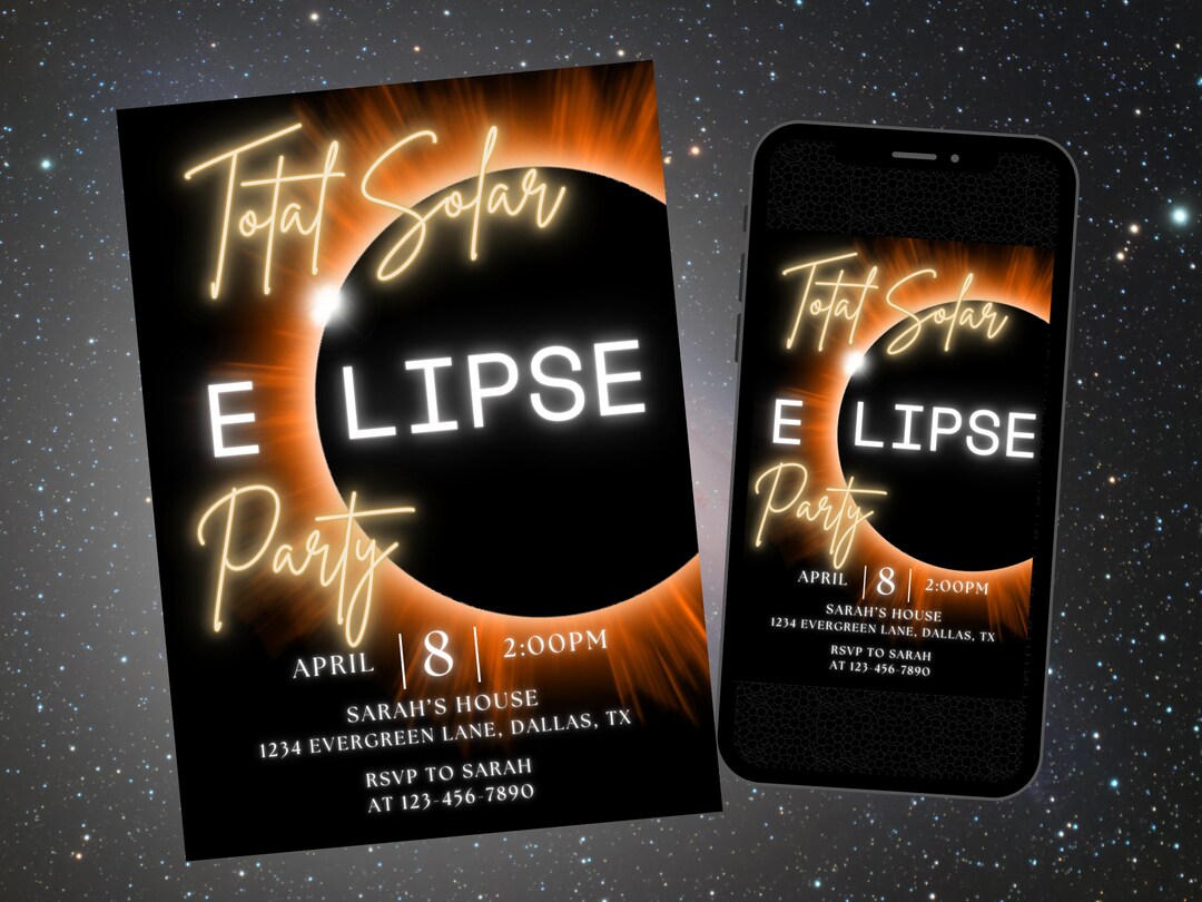 2024 Total Solar Eclipse Party Invitation, Digital Eclipse Viewing ...