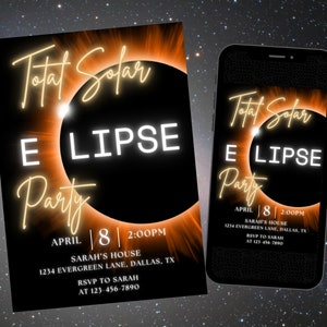2024 Total Solar Eclipse Party Invitation, Digital Eclipse Viewing ...