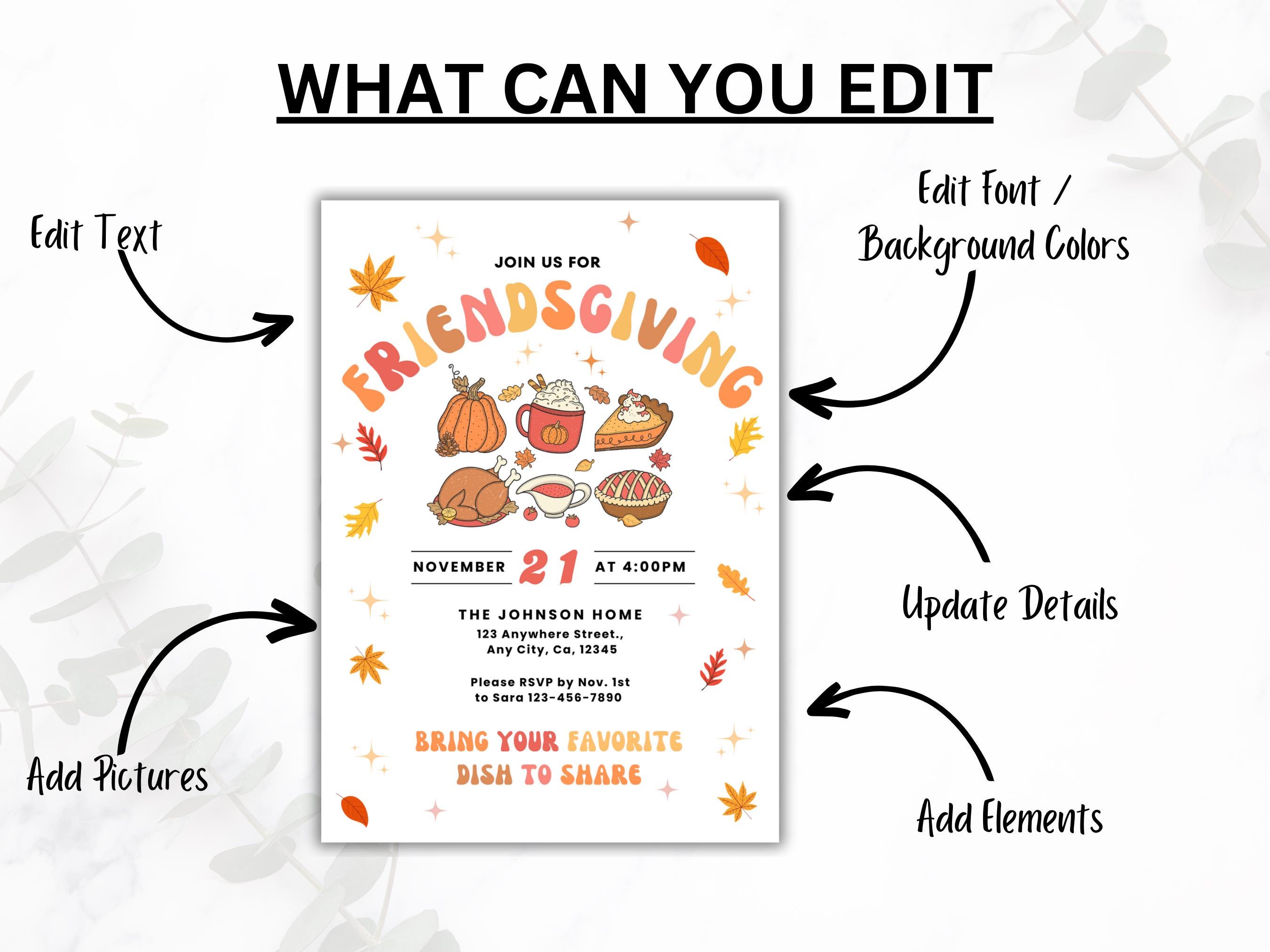 Friendsgiving Invitation Template, Thanksgiving Party Invite ...