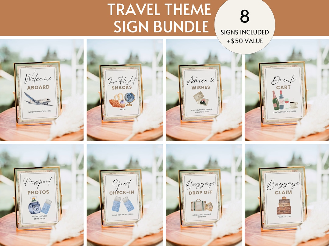 Travel Theme Sign Bundle for Weddings Baby Shower Editable, Airplane ...