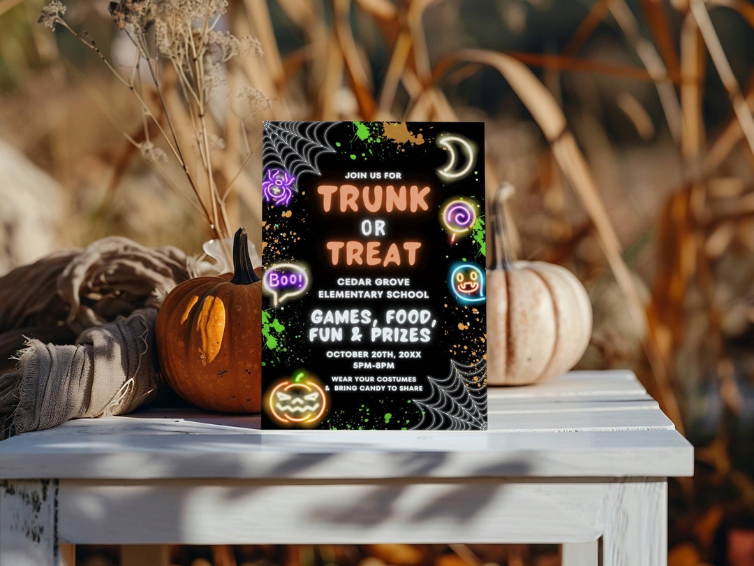 Trunk and Treat Halloween Flyer Template, Kids Halloween Party Invite ...