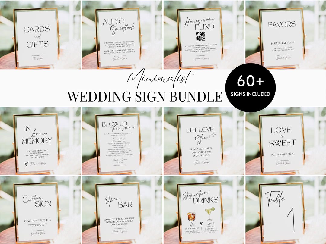 Wedding Sign Bundle Template, Modern Minimalist Wedding Signs, 60 ...