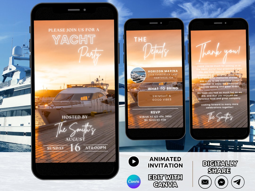 Yacht Party Invitation Template, Digital Boat Party Invite, Animated ...