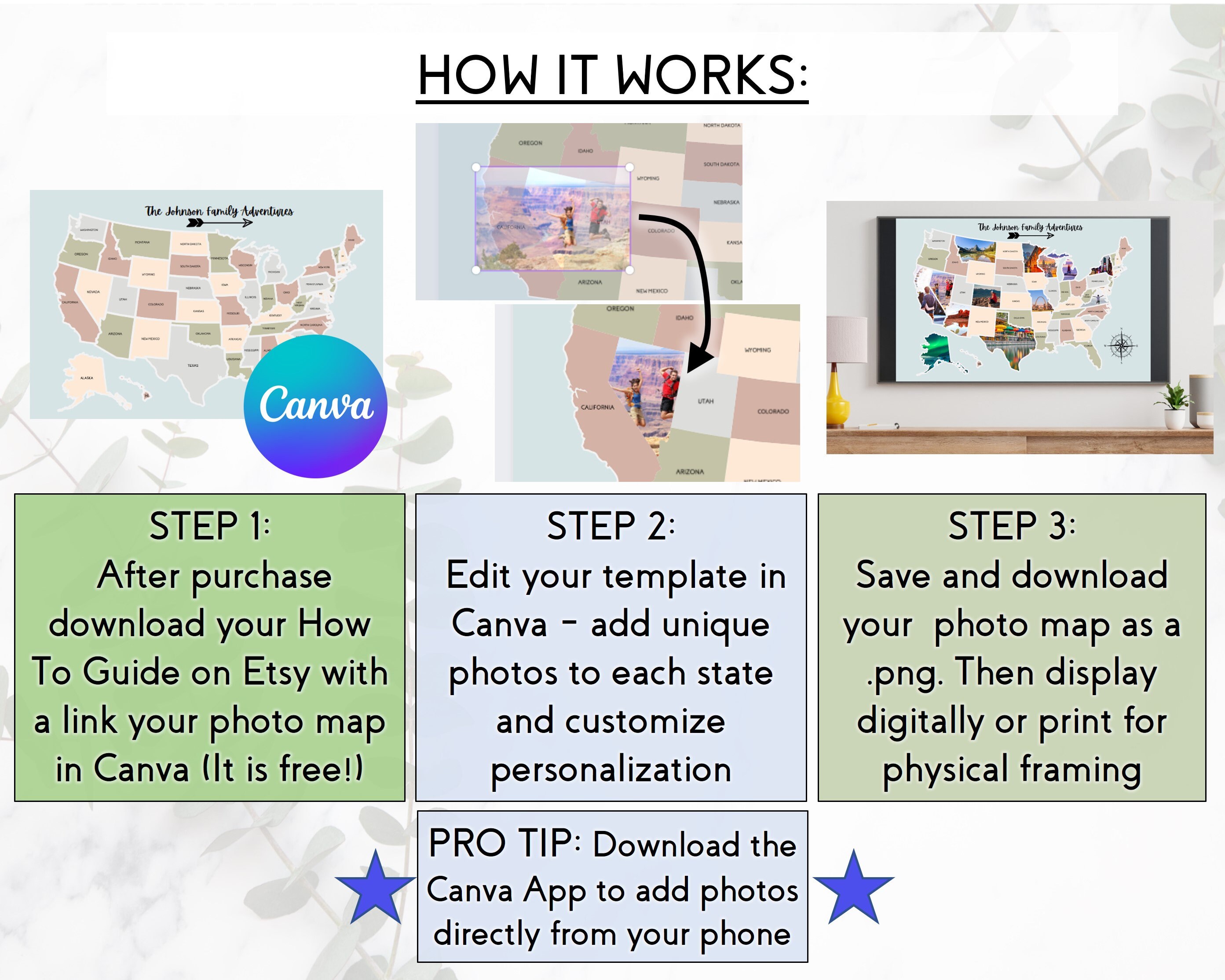 US Photo Map, Digital 50 State Picture Adventure Map, Unique USA Travel ...