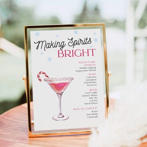 Christmas Bar Menu Sign Template, Signature Drink Sign Template ...