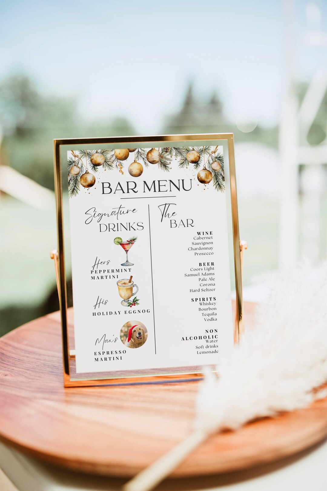 Signature Drink Sign Template, Gold Holiday Party Bar Menu Template ...