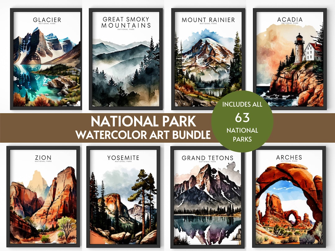 All 63 National Park Watercolor Art, US National Parks Wall Art Poster ...