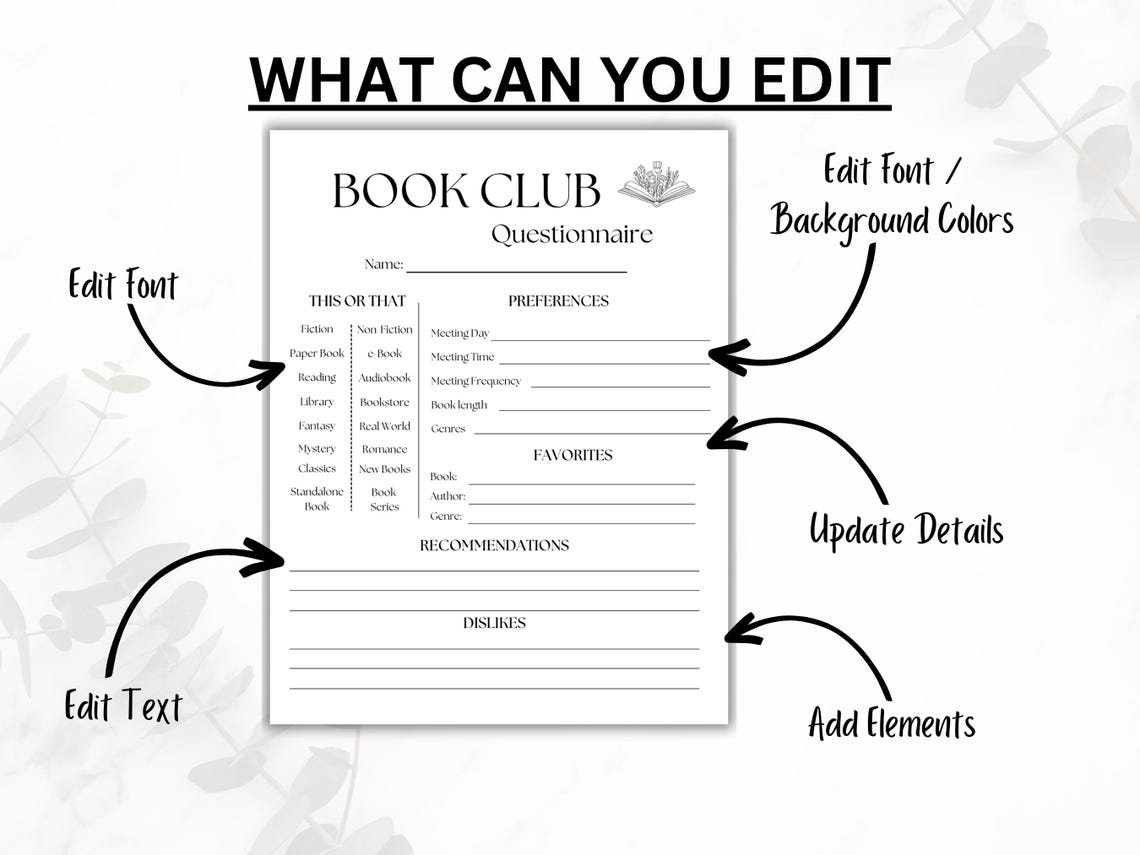 Book Club Survey Questionnaire, Reading Group What to Read Next Survey ...