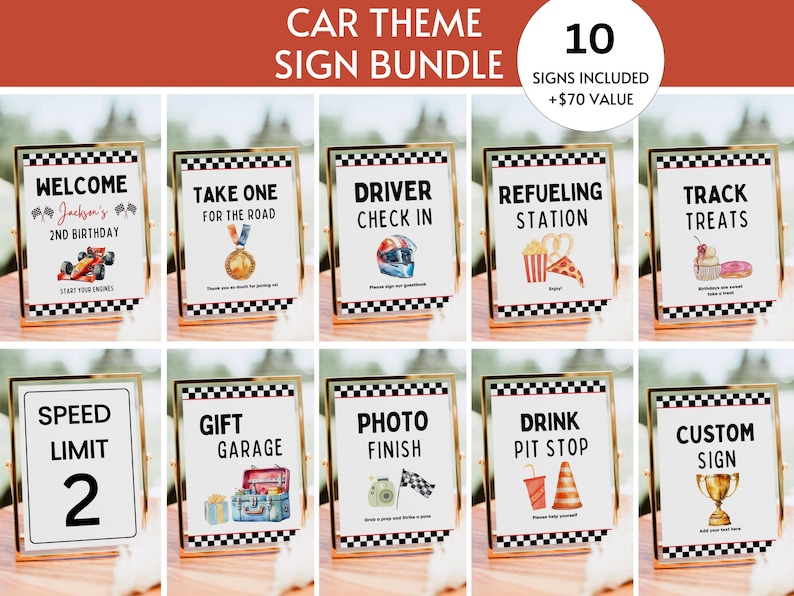 Racing Party Sign Bundle Editable, Race Cars Birthday Party Decor, Car ...