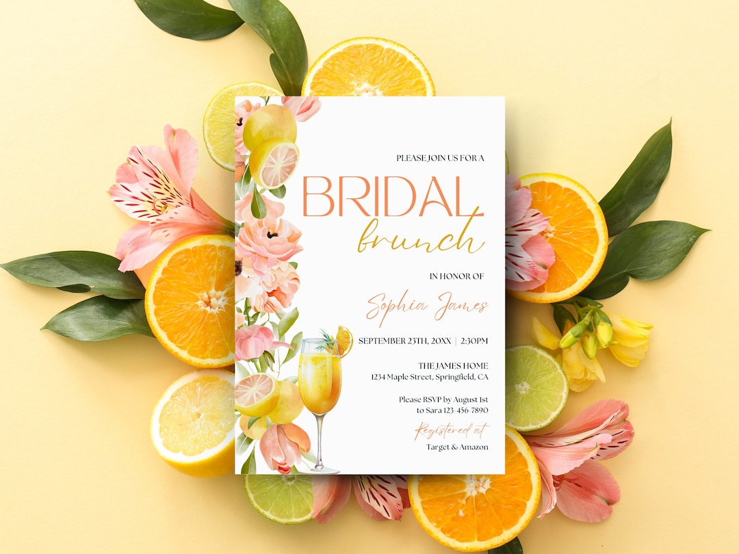 Mimosa Bridal Brunch Invitation Template, Citrus Bridal Shower Invite ...