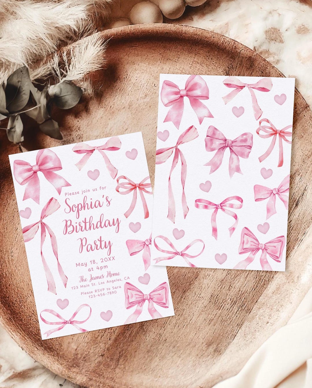 Pink Bow Birthday Party Invitation Template, Coquette Party Birthday ...
