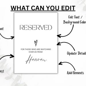 Reserved in Memory Sign Template, Wedding Memorial Sign Template, in ...