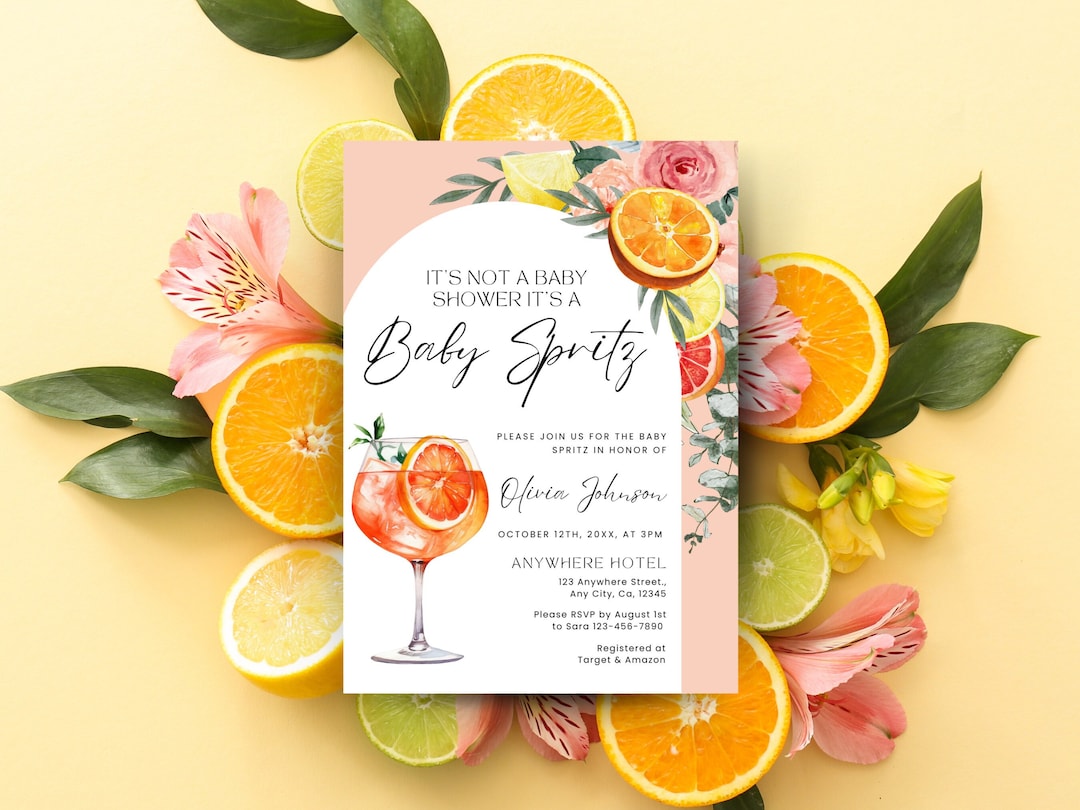 Aperol Spritz Baby Shower Invitation Template, Pink Baby Spritz Shower ...