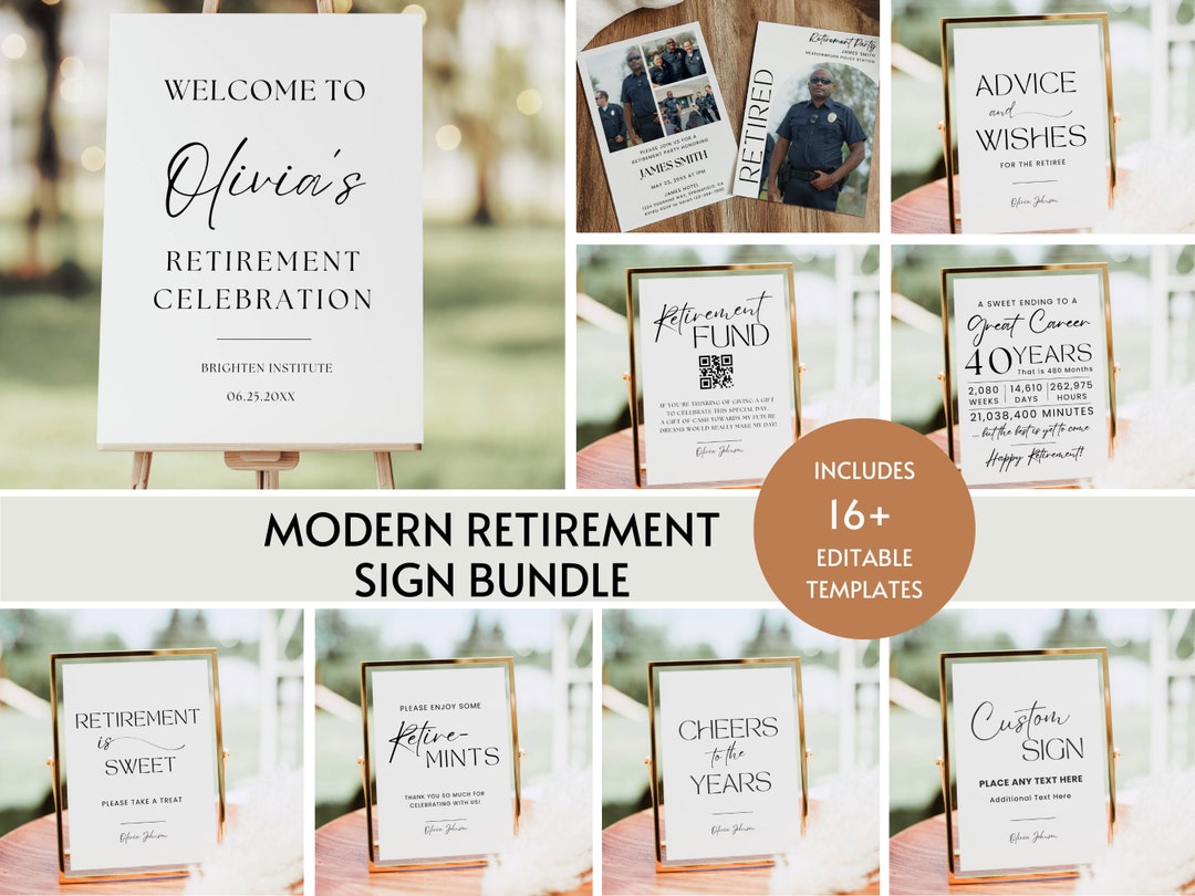 Retirement Party Sign Bundle Template, Retirement Table Signs ...