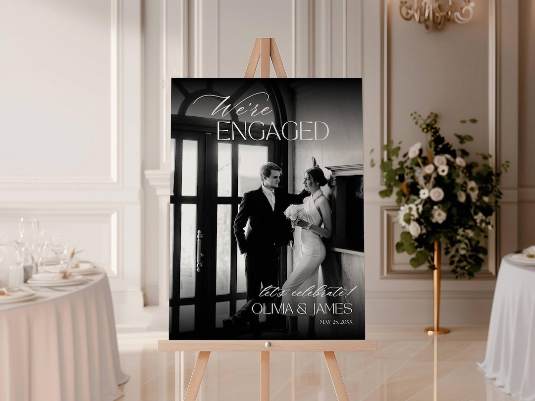 Engagement Party Welcome Sign Template, Modern Elegant Photo Engagement ...