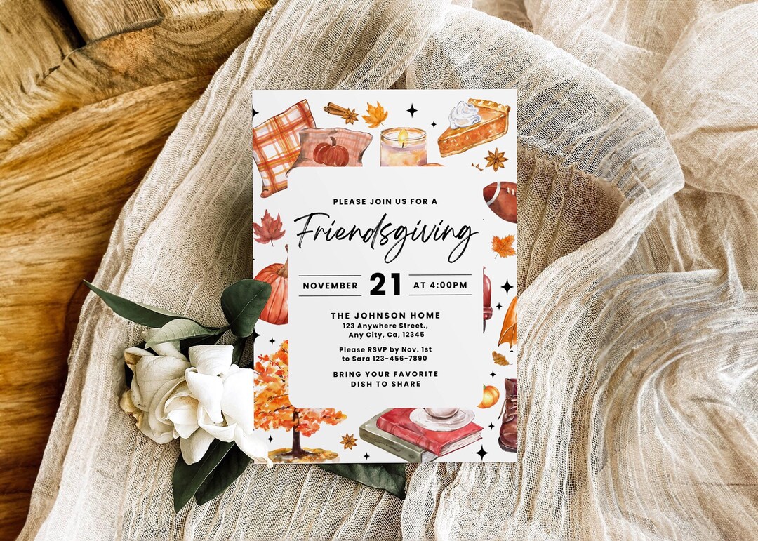Friendsgiving Invitation Template, Thanksgiving Party Invite ...