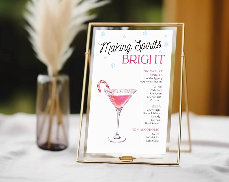 Christmas Bar Menu Sign Template, Signature Drink Sign Template ...