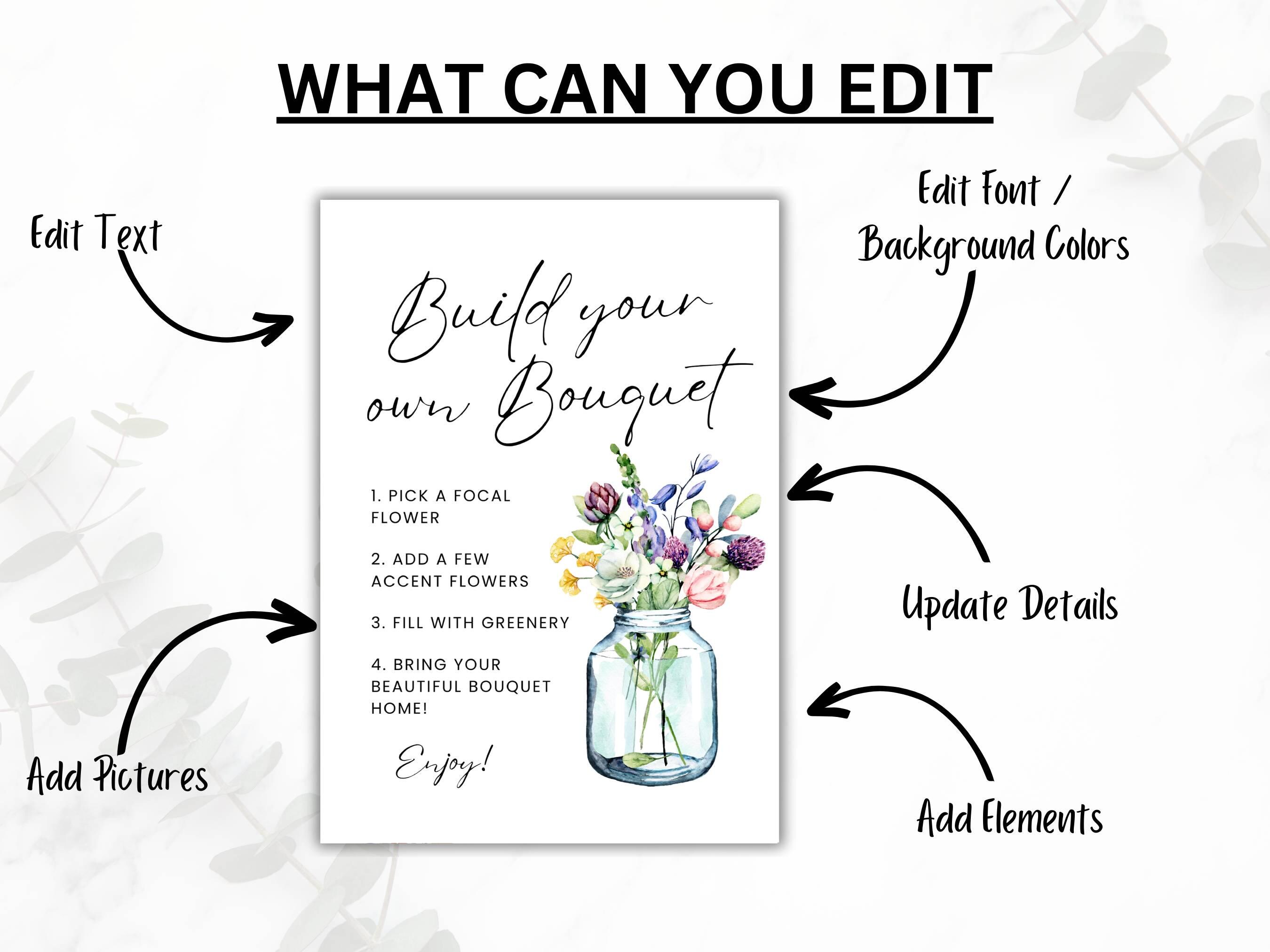 Flower Bar Sign, Build Your Own Bouquet Print Template, Floral Bridal ...