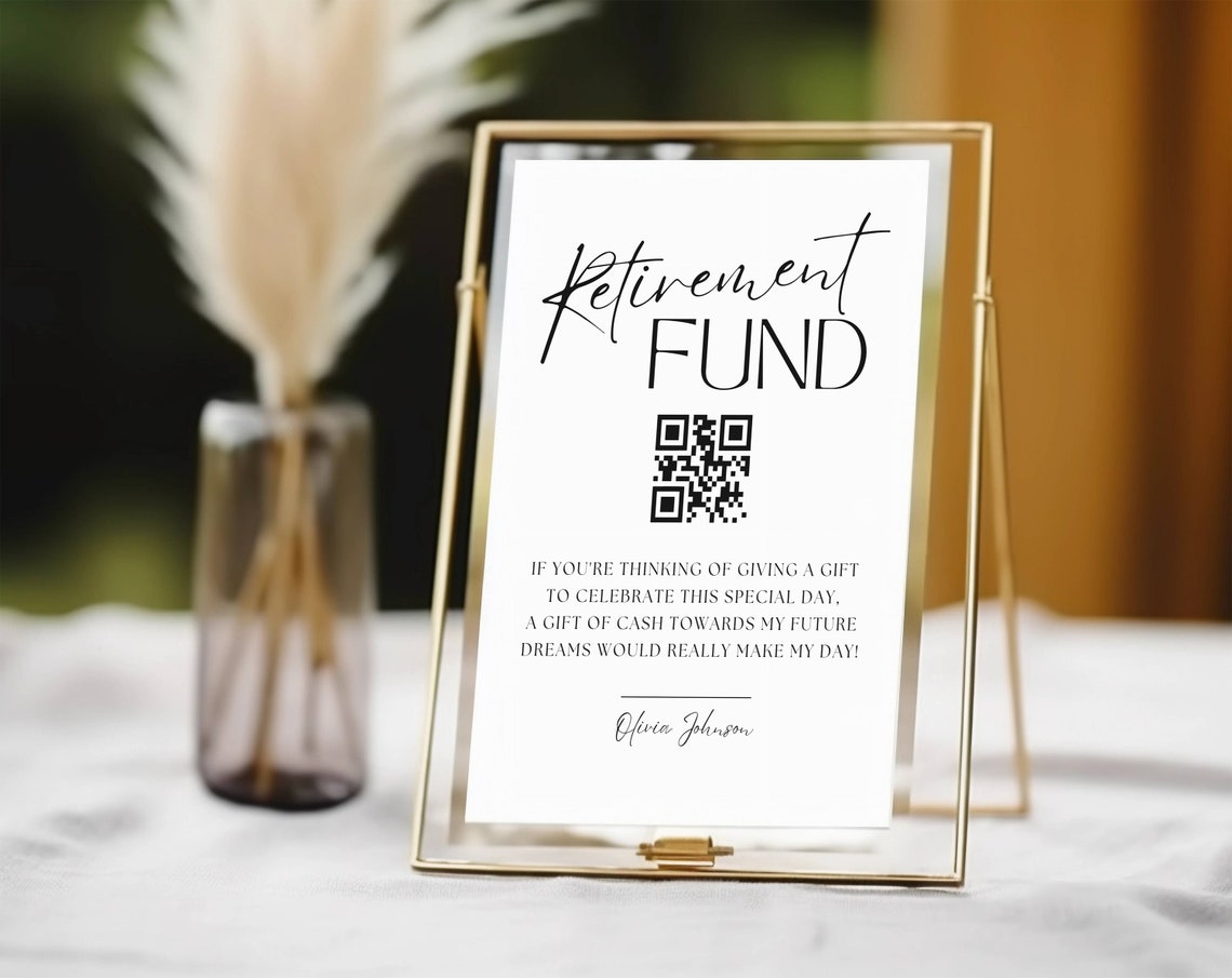 Retirement Fund QR Code Sign, Travel Fund Sign, Modern Retirement Party ...
